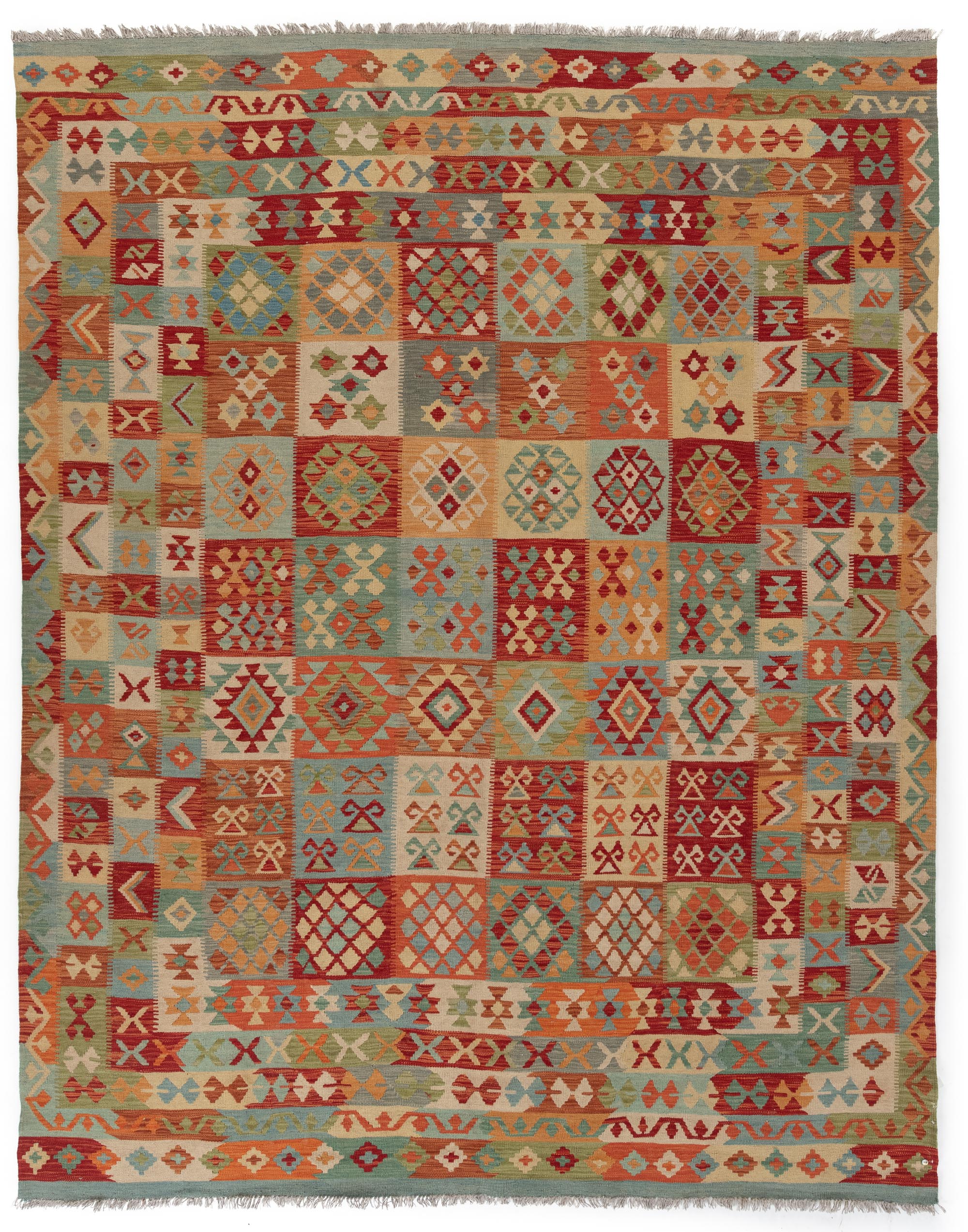 New Pak Kilim Rug with Patchwork, Quilt Design 8'4 x 10'6